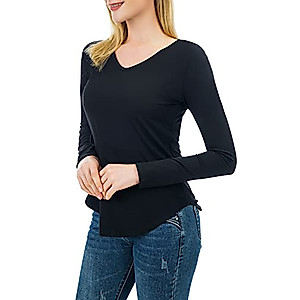 Artivaly Women's Long Sleeve V Neck T Shirts Basic Tee Tops Black