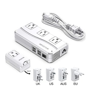 ISELECTOR 250W Power Converter 220V to 110V Voltage Converter with 8 Charging Ports Universal Travel Adapter and UK/AU/US/EU Worldwide Plug Adapter, ETL Listed
