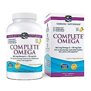 Nordic Naturals Complete Omega, Lemon Flavor - 180 Soft Gels - 565 mg Omega-3 - EPA & DHA with Added GLA - Healthy Skin & Joints, Cognition, Positive Mood - Non-GMO - 90 Servings