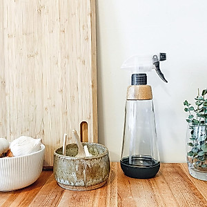 Full Circle Bottle Service - Refillable Glass Spray Bottle for Cleaning - Versatile Stream & Mist Options, Bamboo Details, Silicone Boot - Ideal for Non-Toxic Solutions & Plant Care, 16oz, Gray