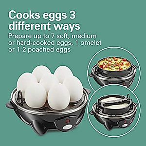 Hamilton Beach 3-in-1 Electric Hard Boiled Egg Cooker, Poacher & Omelet Maker, Holds 7, Black (25507)