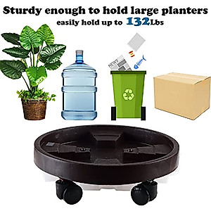 2 Pack Plant Caddy with Wheels 11 Inch Rolling Plant Stand Heavy Duty Plant Dolly with Casters Planter Pot Mover Round Plant Roller Base for Indoor Patio Outdoor Large Trash Can Dolly, Brown
