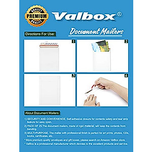 ValBox 6x8 Self Seal Photo Document Mailers 25 Pack Stay Flat White Cardboard Envelopes, 6.25 x 8.25 Inches