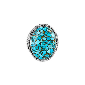 YoTreasure Blue Copper Turquoise Rope Design Ring Solid 925 Sterling Silver Gemstone Jewelry