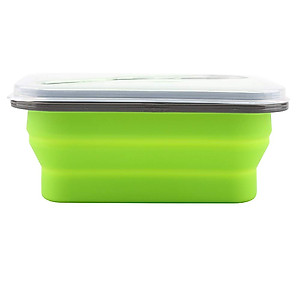 Aramox Lunch Box, 600ml Silicone Collapsible Portable Lunch Box Bowl Folding Food Storage Container Microwave Box (Green)