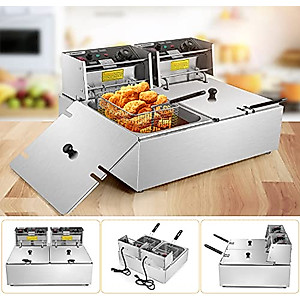 Wesoky 20.7 Qt Commercial Electric Deep Fryer with 2 Baskets, 2x6L Large Dual Tank Electric Deep Fryer Countertop for French Fries Turkey Restaurant Home Fast Oil Fryer with Temperature Control