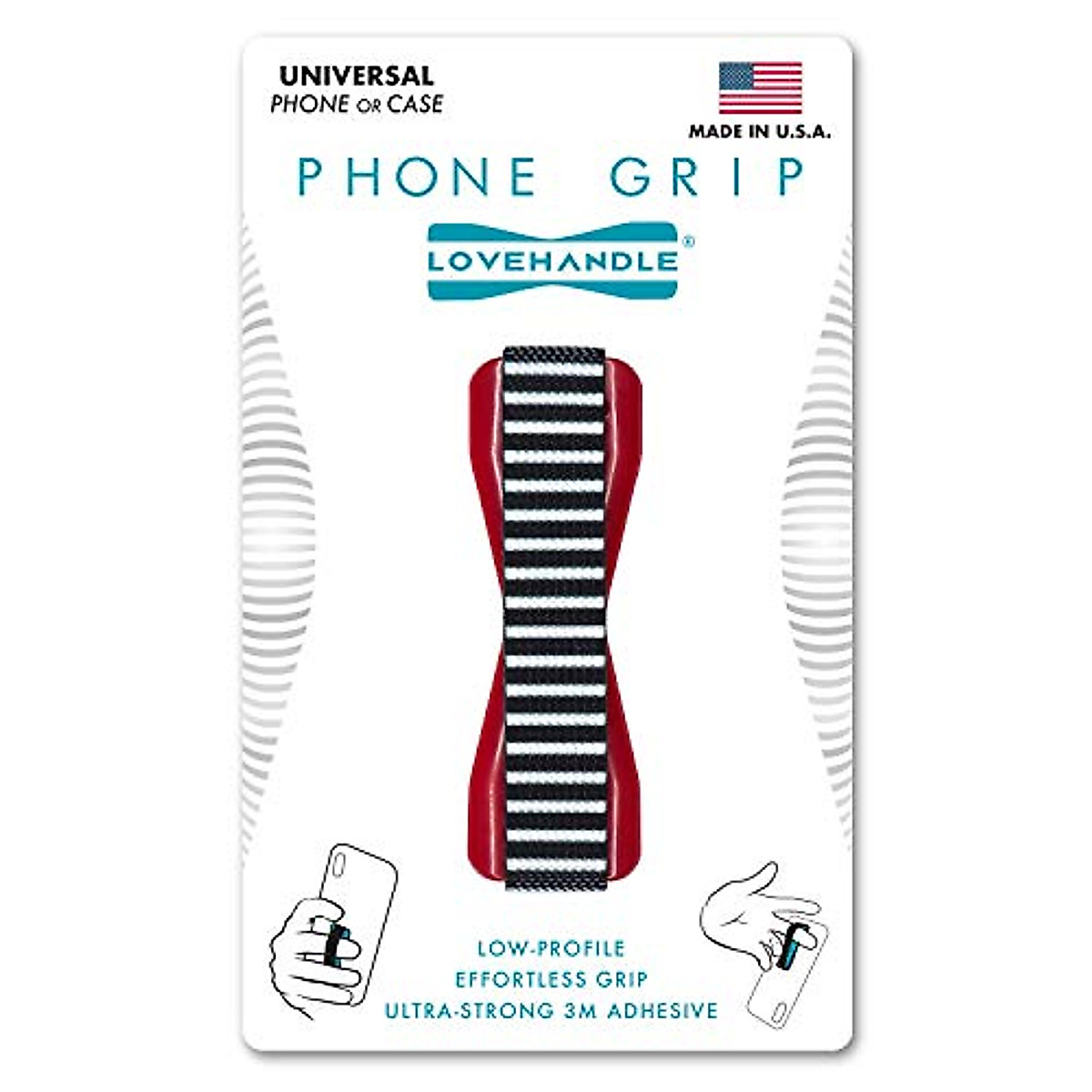 Phone Grip for Most Smartphones and Mini Tablets, MOD Design Colored Elastic Strap with Red Base, LH-01-MOD