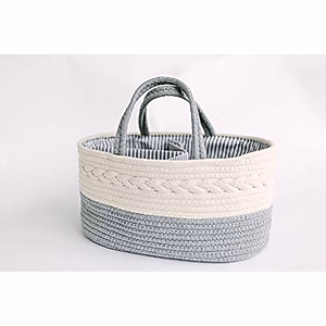 Stroller Society Diaper Caddy Organizer for Baby, Nursery Storage Basket, Cotton Rope Storage Basket (Gray)
