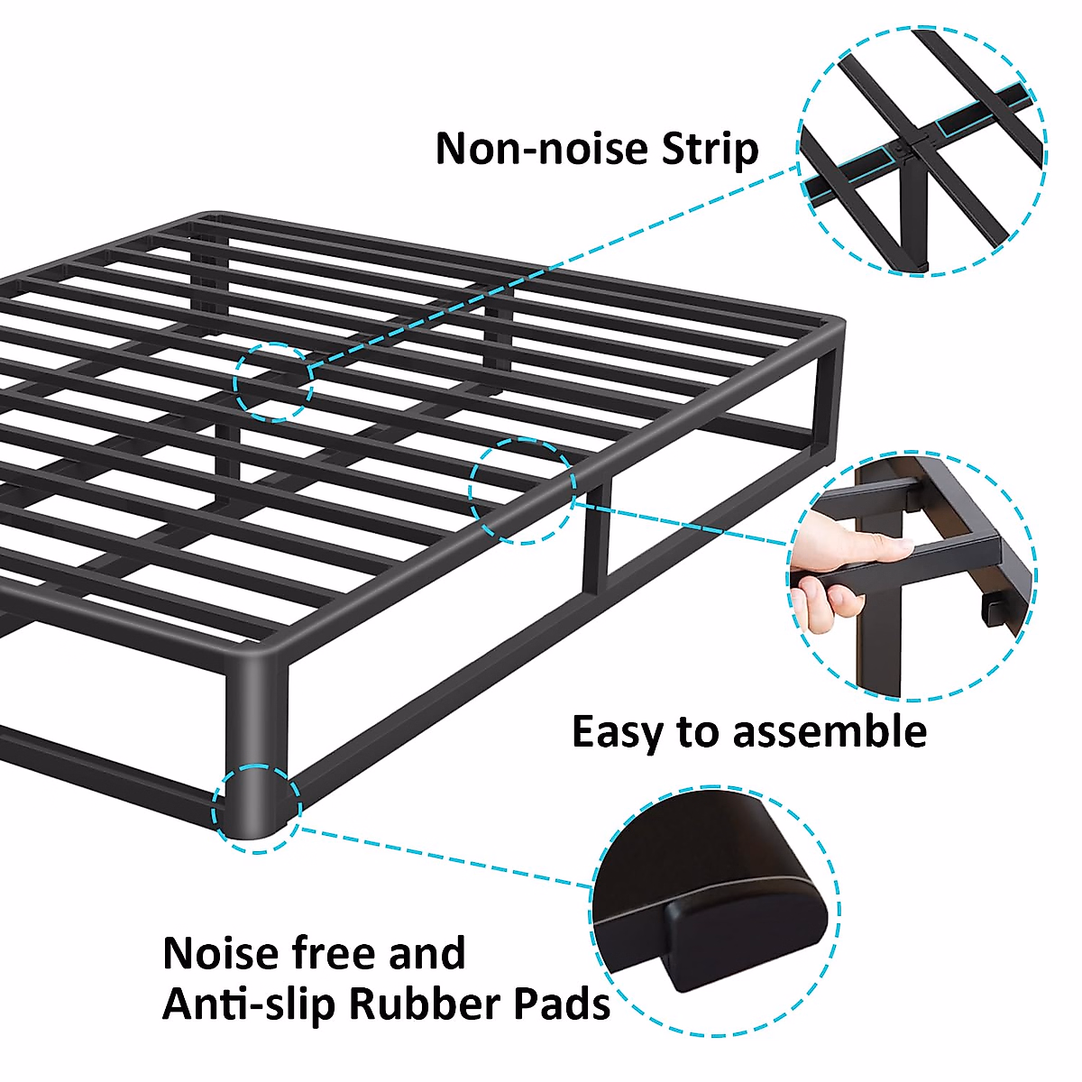 Firpeesy Upgrade Anti Bending and Round Corner Legs 10 inch Metal Full Bed Frame 3500 LBS Heavy Steel Slats Support Platform Bed Frames No Box Spring Needed Platform Noise Free Easy Assembly