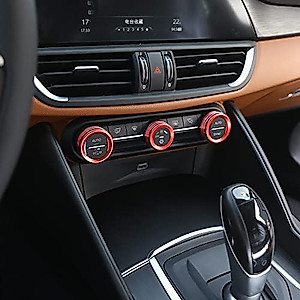 Car AC Knob Trim Air Conditioner Audio Cover Rotary Decoration Ring Sticker Decal fit for Alfa Romeo Giulia Stelvio 2017 to 2019 Car Accessories (Red)