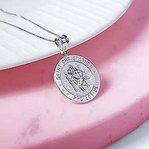 PicturesOnGold.com Saint Christopher Religious Medal - Solid Sterling Silver, 3/4 Inch Size of a Nickel