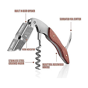 Wine Opener - Professional Corkscrew Wine Bottle Opener with Foil Cutter - Manual Wine Key Bottle Openers for Waiters, Bartenders & Home, Rosewood