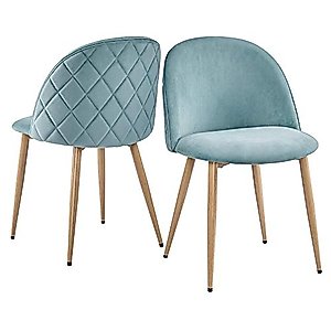 Yaheetech Dining Chairs Velvet Chairs Living Room Chairs Modern Style Upholstered Chairs with Backrest Wooden Style Metal Legs for Leisure, Restaurant, Cafe, Makeup, Set of 2, Aqua