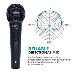 Movo HV-M5 Dynamic Cardioid Vocal Microphone with Internal Shockmount and Windscreen - XLR Compatible Dynamic Microphone with 6.35mm Adapter - Professional Microphone for Singing and Recording