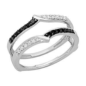 Dazzlingrock Collection 0.33 Carat (Cttw) 10K Round Black & White Diamond Wedding Guard Double Ring 1/3 CT, White Gold, Size 4