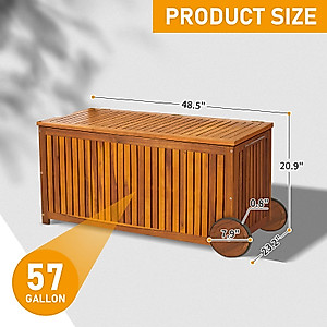 Outvita 57 Gallon Acacia Wood Deck Box, Garden Backyard Storage Bench, Outdoor Storage Container for Patio Furniture Cushions Toys and Gardening Tools (Natural)