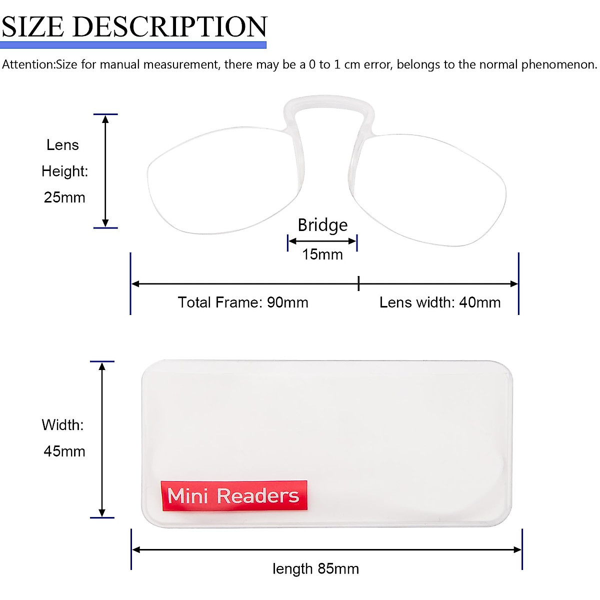 DXYXYO Armless Thin Reading Glasses for Men and Women Mini Lightweight Legless Clip on Nose Readers 3 Pack, +1.5