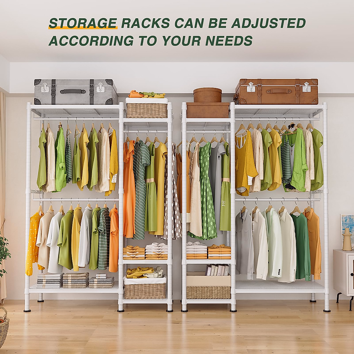 LEHOM G3 Garment Rack Heavy Duty Clothes Rack for Hanging Clothes, Freestanding Portable Wire Clothing Rack with Shelves, Adjustable Wardrobe Closet Rack, DIY Hanging Clothes Racks for Bedroom,White