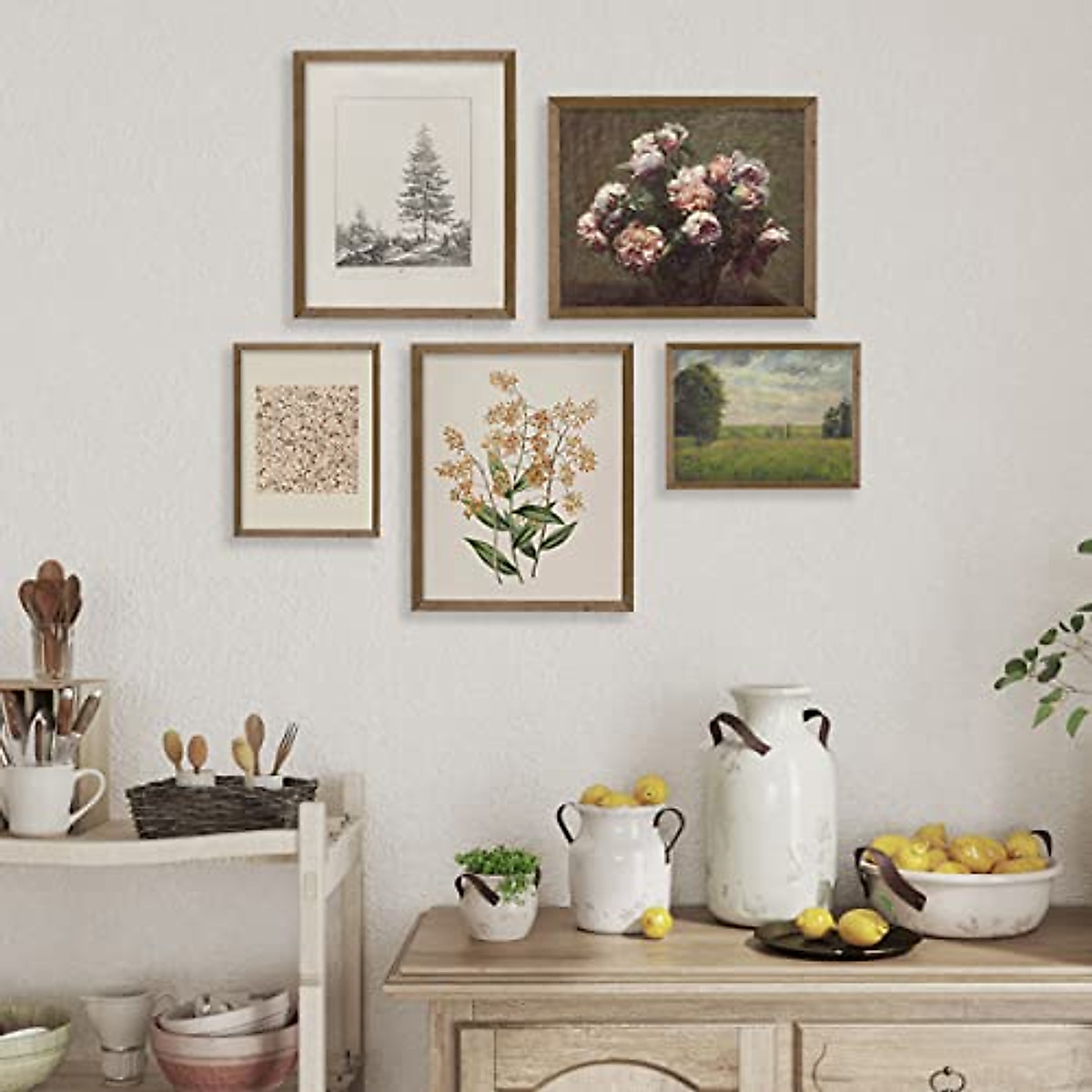 Vintage Botanical Wall Art Decor - Farmhouse Wall Decor for Bedroom Living Room Bathroom - Flower Poster Floral Pictures Plant Wall Prints for Kitchen Decor - Rustic French Country Room Decor Set of 5