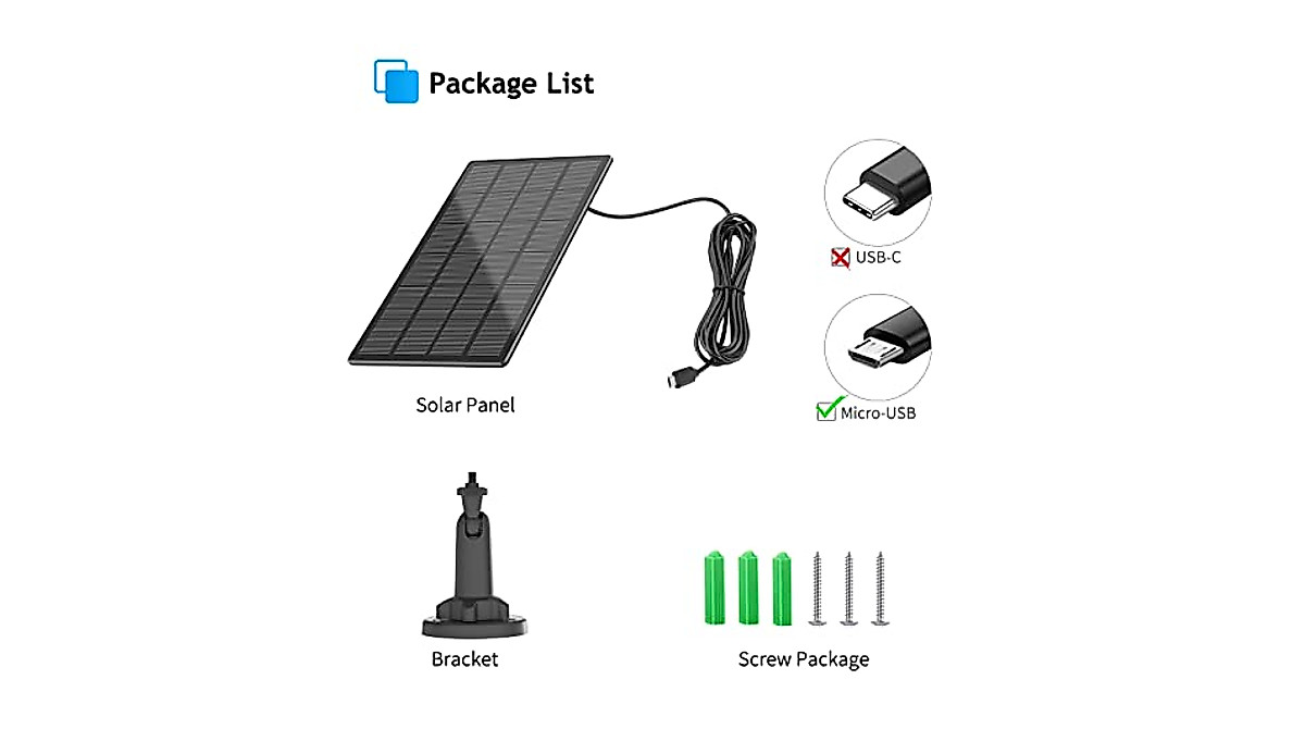 Solar Panel for Outdoor Security Cameras - Waterproof 5V Monocrystalline