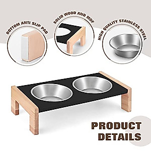 PEEKAB Raised Cat Bowls Elevated Small Dog Bowls,15°Tilted Raised Solid Wood Bowl Holder with 2 Stainless Steel Cat Bowls for Food and Water,Pet Bowls for Indoor Cats and Puppies Small Sized Dogs