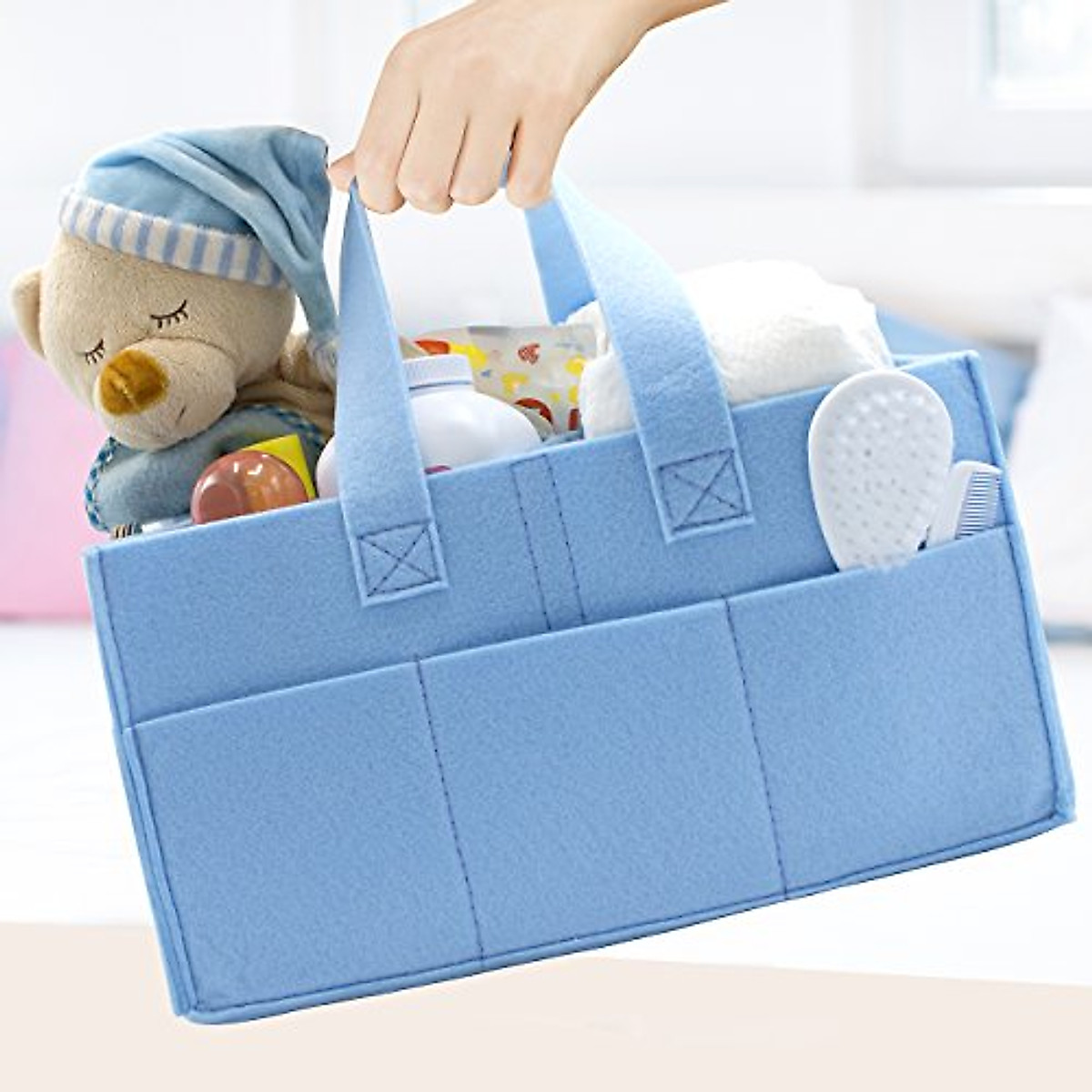 Sorbus Baby Diaper Caddy Organizer - Nursery Essentials Storage Bin for Diapers, Wipes & Toys, Newborn & Infant Portable Car Travel Storage Bag, Changing Table Organizer Gift (Blue)