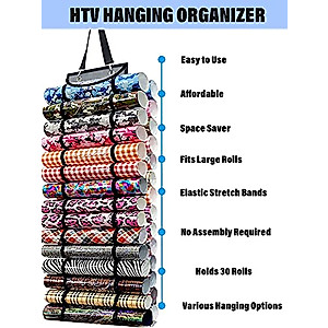 CLZYLRS Vinyl Roll Holder with 30 Compartments | Vinyl Roll Storage Rack Wall Mount/Over The Door | Vinyl Storage Rack | Hanging Organizer Storage, Gray