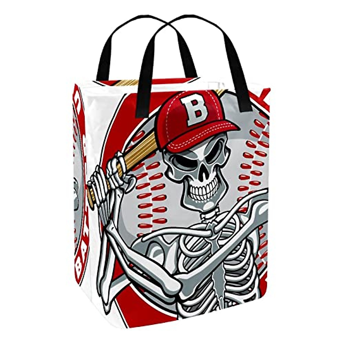 Human Skeleton Playing Baseball Print Collapsible Laundry Hamper, 60L Waterproof Laundry Baskets Washing Bin Clothes Toys Storage for Dorm Bathroom Bedroom