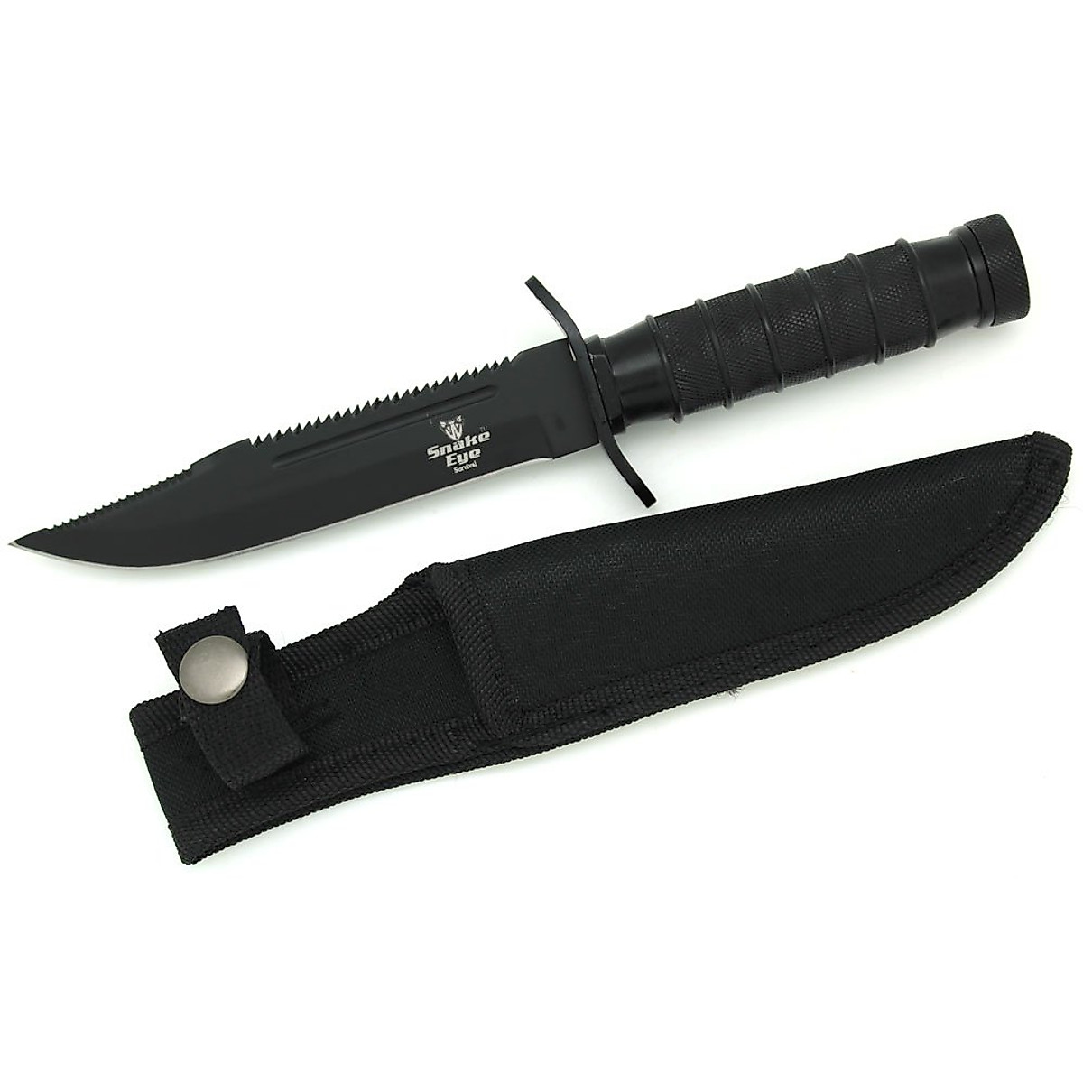 Snake Eye Tactical Fixed Blade Hunting Knife w/Survival Kit & Sheath Camping Fishing Matches Fish hooks Needles Compass (BLACK)