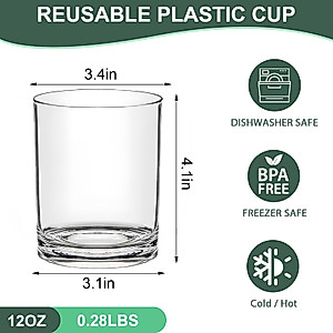 RÉΑLWÁY 12 Oz Plastic Whiskey Glasses Set of 6, Unbreakable Old Fashioned Glass, Clear Plastic Cocktail Glasses, Plastic Tumblers Reusable Plastic Cups for Bourbon Juice,Dishwasher-safe, BPA-free