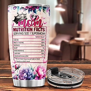 Mom Gifts, Mom Life Nutrition Facts, Tumbler 20 Oz With Lid And Straw, Coffee Mothers Cups Mother Insulated Funny For Tumblers Women Mama Day Handle