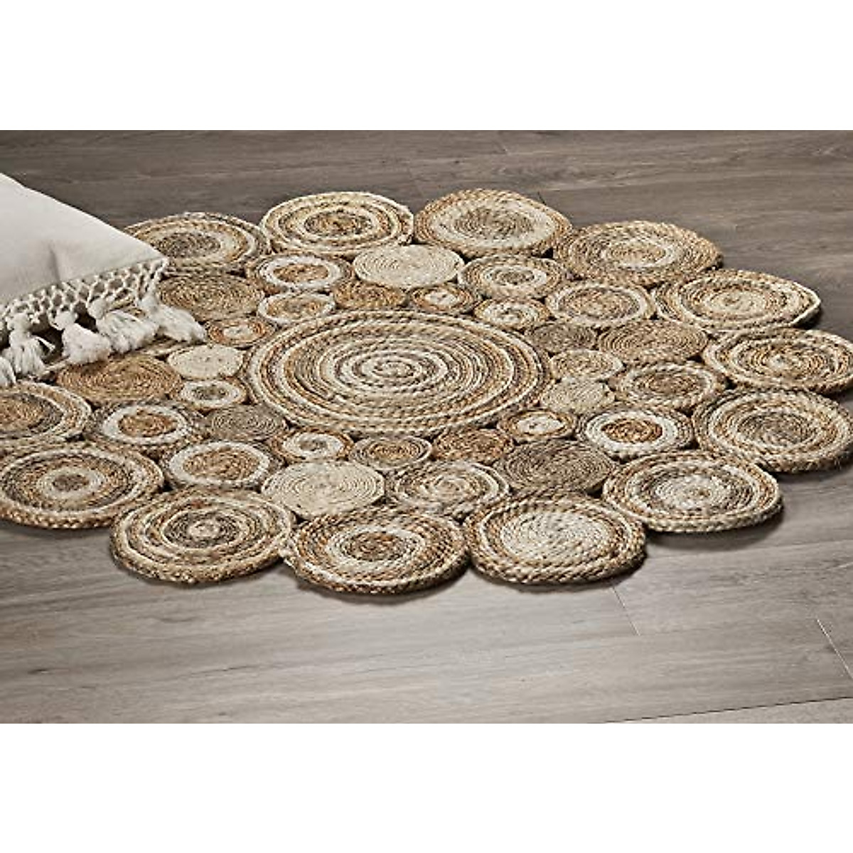 LR Home Natural Jute Area Rug, 6' Round, Bleach Gray