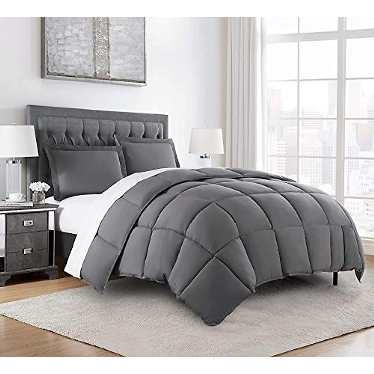 Chezmoi Collection 3-Piece Down Alternative Comforter Set (Queen, Gray)