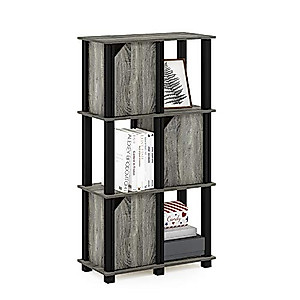 Furinno Brahms Storage Shelf, 4-Tier, French Oak Grey/Black