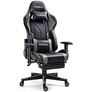 YOLEO Gaming Chair with Footrest High Back Computer Gaming Chair Ergonomic Office Chair with Mute Casters Adjustable Armrest Desk Chair Recliner Chair with Lumbar Support BIFMA Certified Black/Grey