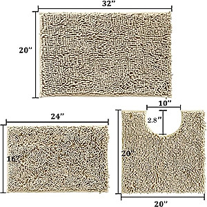 RUN HELIX Bathroom Rugs Sets 3 Piece, Bath Rugs for Bathroom, Bath Mats, Bathroom Sets,Extra Soft and Absorbent Shaggy Rugs, Machine Washable Bath Mat Set for Tub, Shower, and Bathroom, Beige