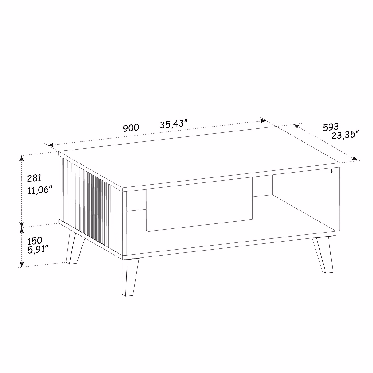 Homlando The Ravenna Living Room 3 Piece Set - TV Stand Ravenna Cabinet - Sideboard Chest of Drawers - Coffee Table - Made in EU Modern Furniture - Black/Natural Oak