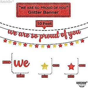 We Are So Proud Of You Banner, Glitter - Big 10 Feet with Star Garland | Graduation Banner for Red and Gold Graduation Party Decorations | Congratulations Decorations | Red Graduation Decorations 2023