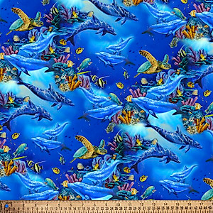 David Textiles Dolphins & Ocean Animals Cotton Fabric by The Yard