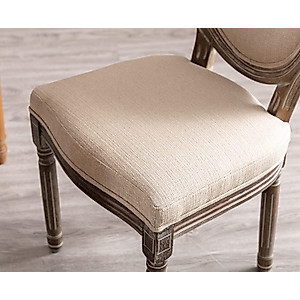 Kmax Farmhouse Dining Room Chairs, Brown Wood Legs Elegant Tufted Kitchen Chairs, French Distressed Bedroom Chairs with Round Back, Set of 8, Beige