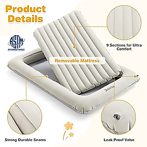 HONEY JOY Inflatable Toddler Travel Bed, Kids Blow Up Air Mattress with Sides, Includes Air Pump, Travel Bag, Repair Kit, Portable Toddler Bed for Travel with Safety Bumpers (Gray)