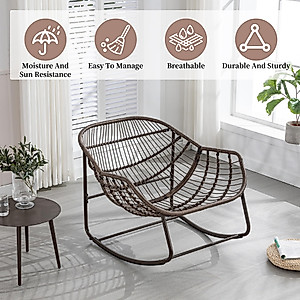 MOONMISS Rocking Chair, Oversized Patio Rocker Recliner Chair with Padded Cushion for Indoor and Outdoor, Patio Rattan Egg Rocking Chair for Front Porch, Garden,Backyard, Balcony (2, Olive)