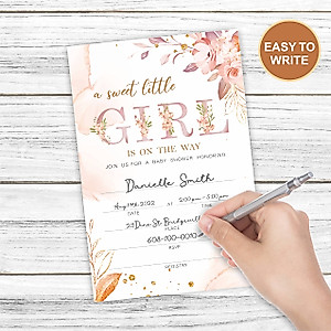 Baby Shower Invitation Cards With Envelopes, Flush Pink Boho Floral Baby Gender Reveal Party Supplies, Baby Shower Decorations For Girl, Invites for Baby Showers and Parties - Pack of 25(YQK-042)