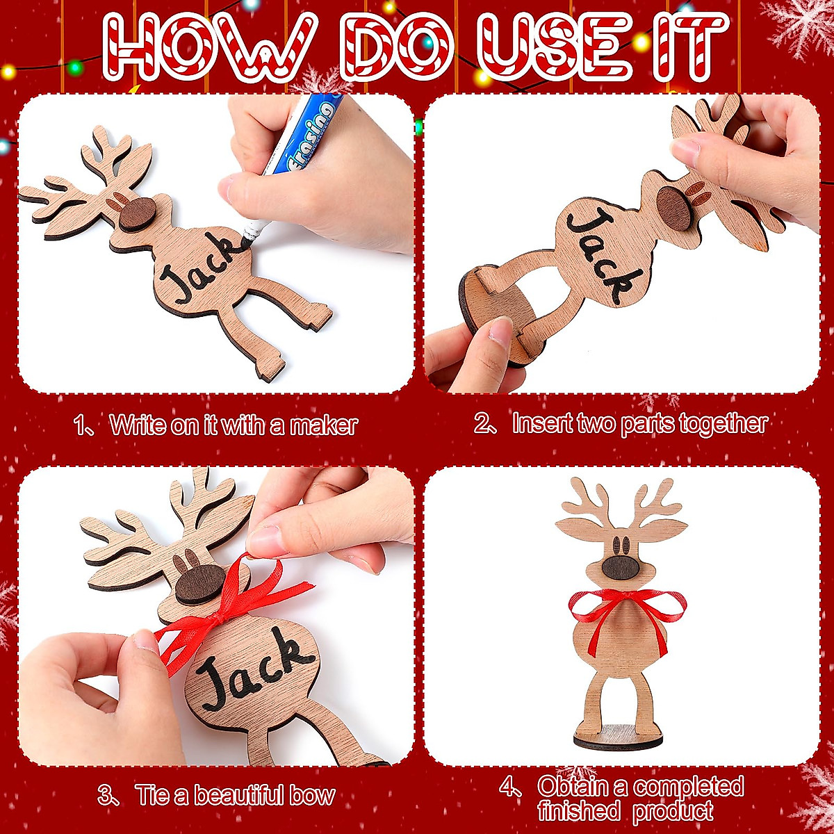 Cholemy 12 Pieces Christmas Freestanding Place Card Holders for Table Holiday Name Cards Christmas Dinner Place Table Card Holders Decorations Christmas Party Supplies (Reindeer)