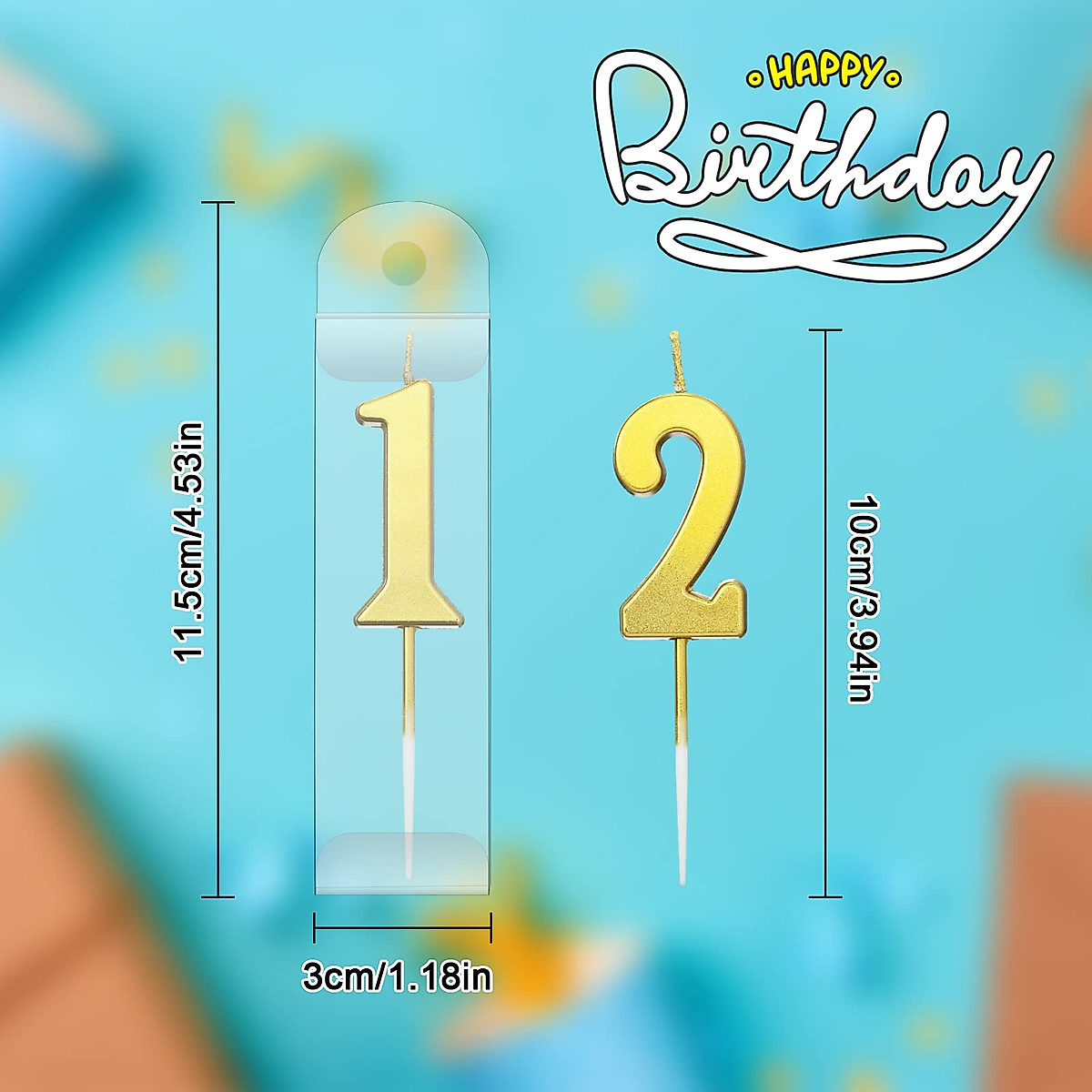 Treela 100 Pieces Number Birthday Candles Bulk, 3.94 Inch Gold Numeral 0-9 Candles for Birthday Cakes, Glitter Cake Topper Decoration for Wedding Anniversary Celebration and Party