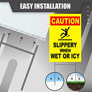 3 PC Caution Slippery When Wet Sign - 8 x 12 Double Sided Coroplast Wet Floor Signs - Watch Your Step Sign - Wet Floor Signs Commercial