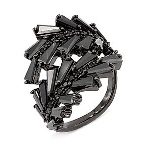 Art Cocktail Fashion Ring Size Adjustable From 6-8.5 Cubic Zirconia Jewelry for Women (Black)