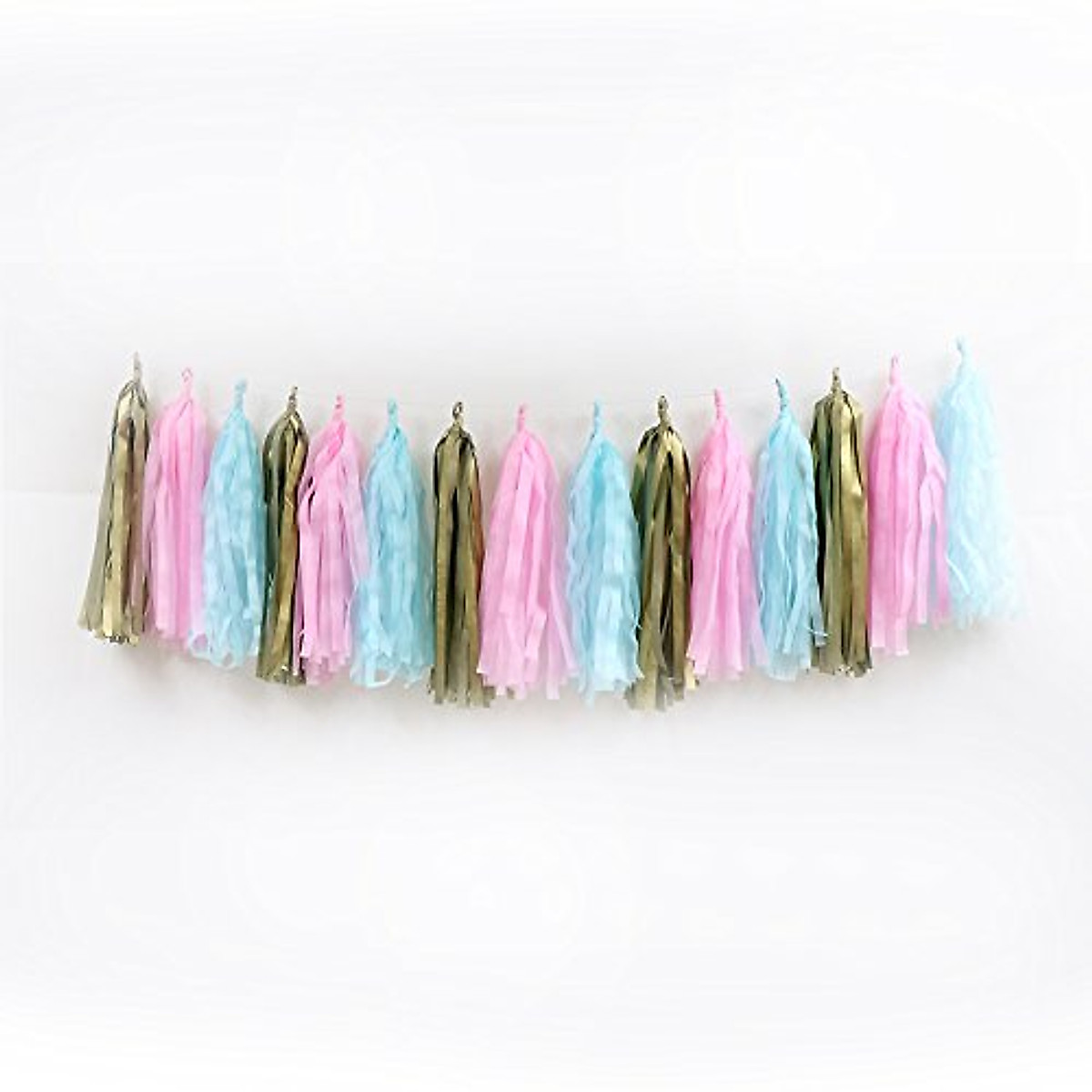 15 PCS Tissue Paper Tassels Set of 2 Tassel Garland Banner for Wedding, Baby Shower, Festival Items & Party Decoration, DIY Kits(Matte Gold+Pink+Blue)