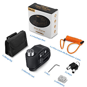 YOHOOLYO Alarm Disc Lock Motorcycle Disc Brake Lock Anti-Theft Waterproof 110 dB 7mm Pin 5ft Reminder Cable for Motorcycles Bike Scooter Carry Pouch (Black)