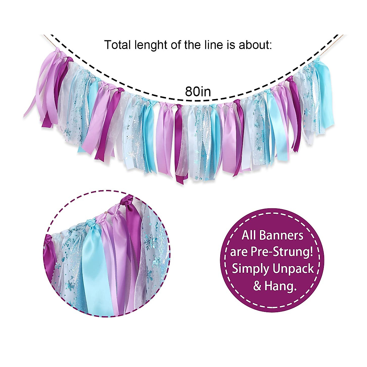 VAVAYAO Winter Onederland Ribbon Garland - Winter Onederland 1st Birthday Girl Decorations, High Chair Banners, Snow and Ice Princess Party Decorations, Winter Auderland Background Ribbon Banners